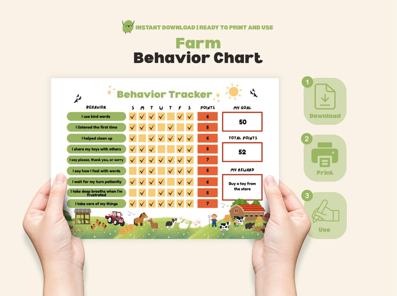 Farm Behavior Tracker Kids Printable Behavior Reward Chart Children ...