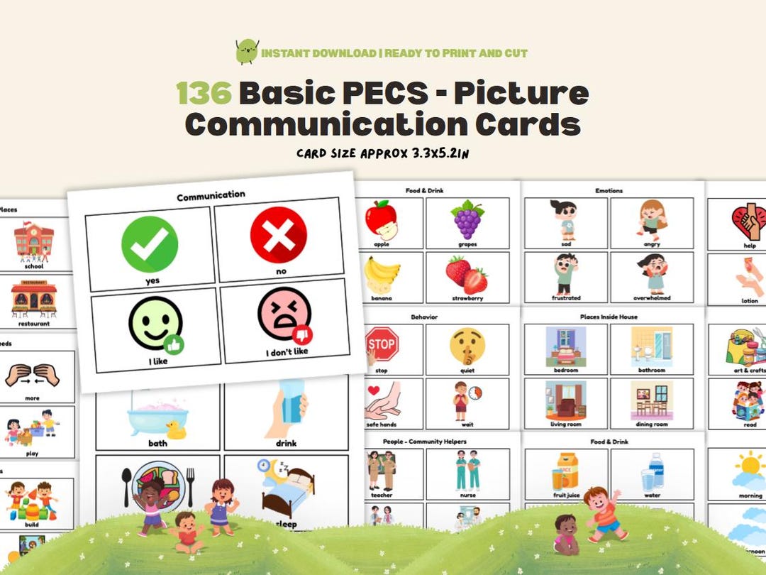 Basic Pecs Picture Communication Cards Autism Communication Nonverbal ...