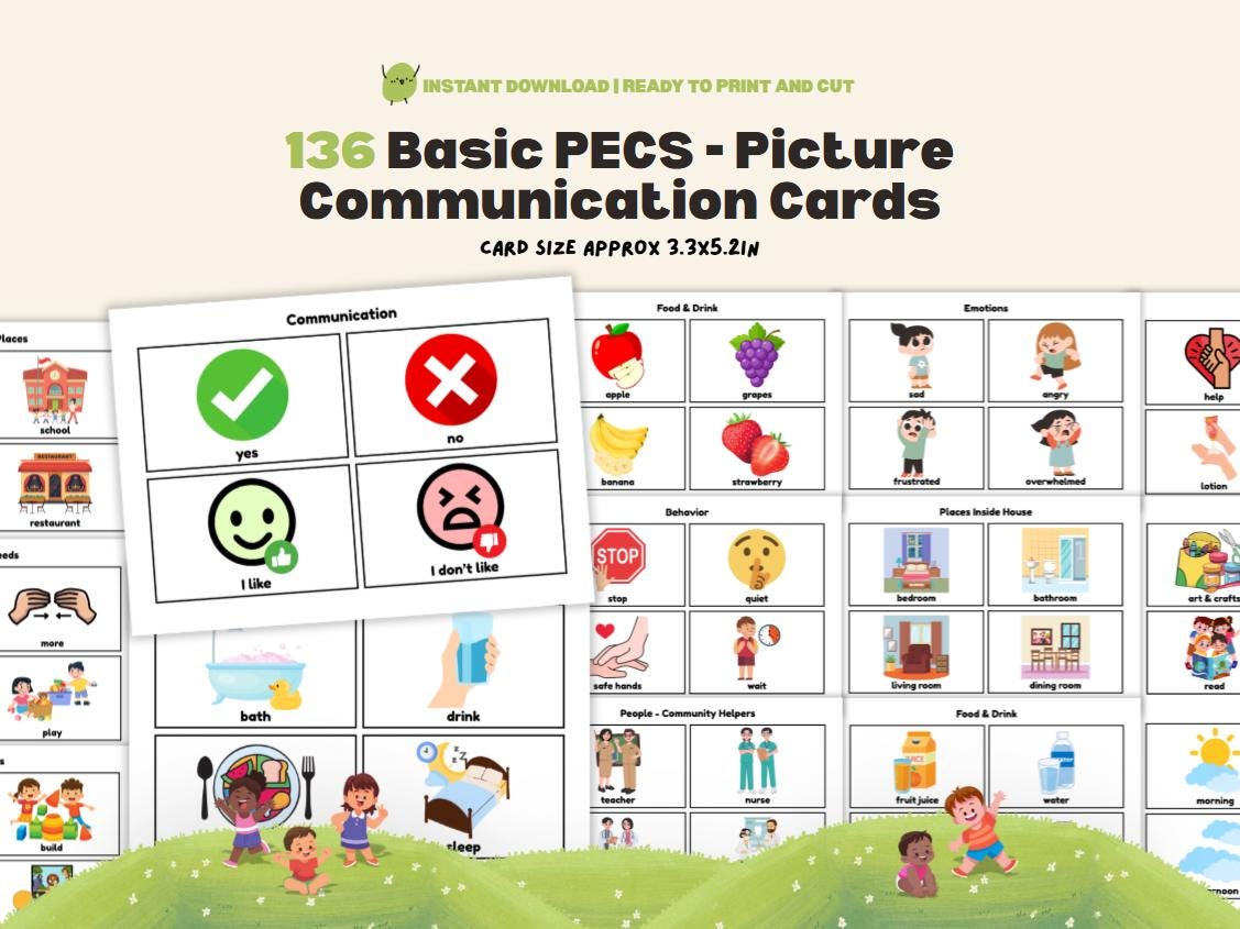 Basic Pecs Picture Communication Cards Autism Communication Nonverbal ...
