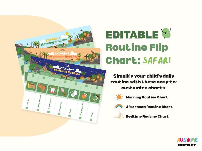 Safari Routine Chart Editable Flip Chart Toddler Morning Bedtime ...
