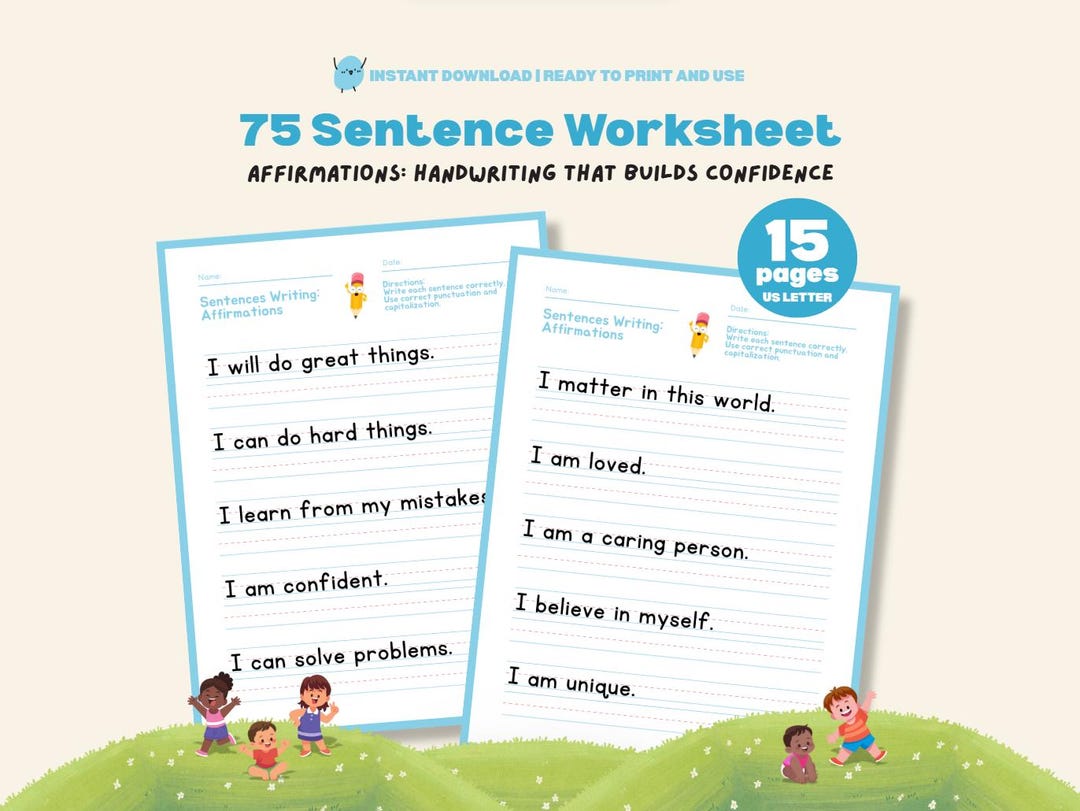 Affirmation Writing Worksheets: Handwriting Practice for Kids (PDF) - Etsy