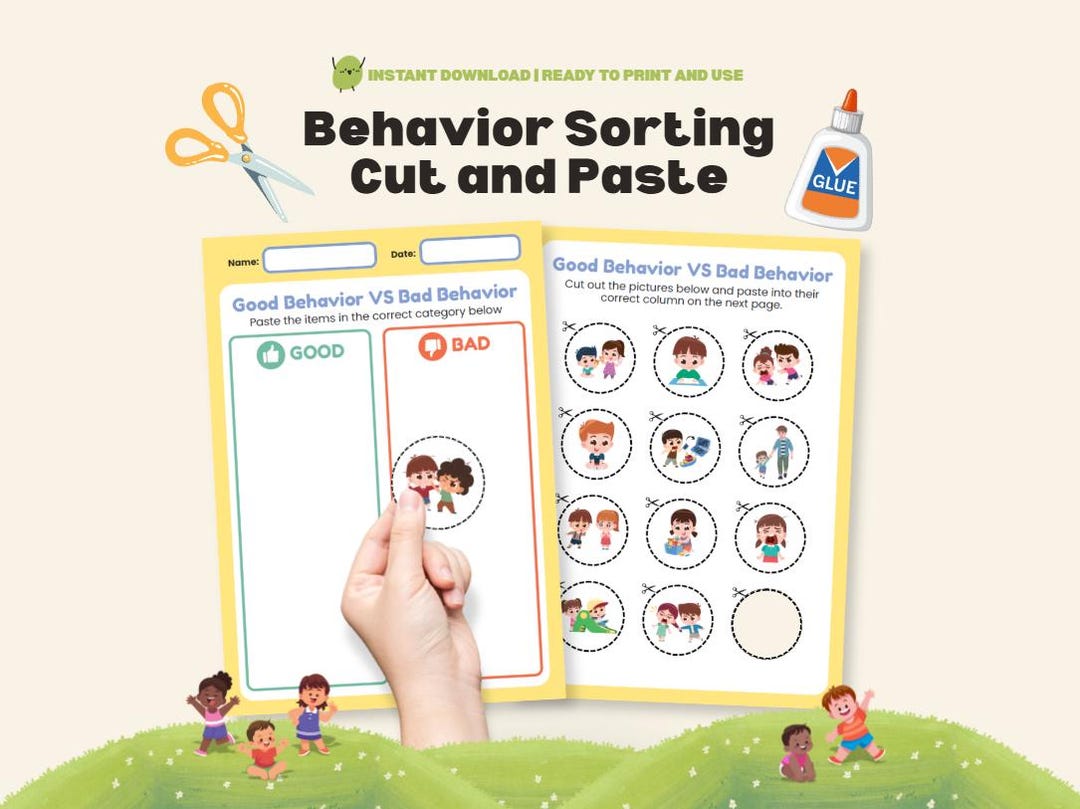 Behavior Sorting Cut and Paste Activity Good & Bad Behavior Worksheet ...