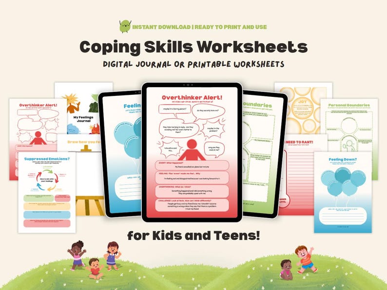 Coping Skills Worksheets: Kids & Teens Emotions Journal (digital ...