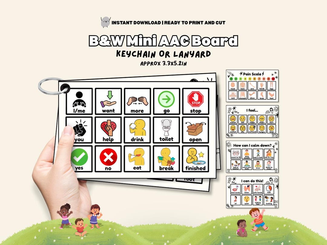 B&W Mini AAC Core Board Kids Travel Printable AAC Chart Autism Portable ...