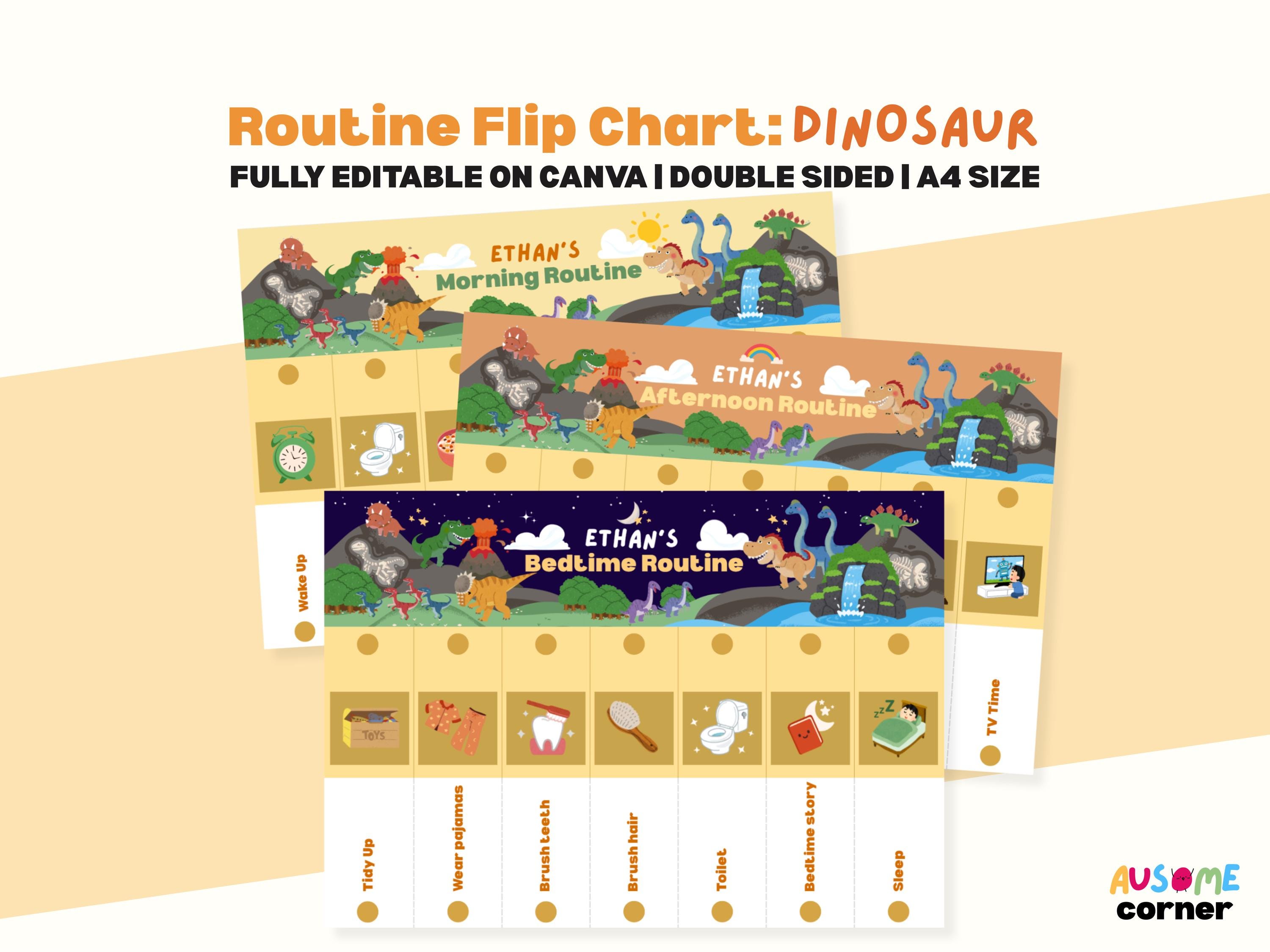 Dinosaurs Routine Chart Editable Flip Chart Toddler Morning Bedtime ...