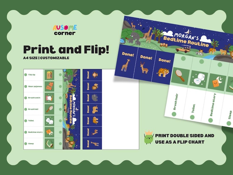 Safari Routine Chart Editable Flip Chart Toddler Morning Bedtime ...