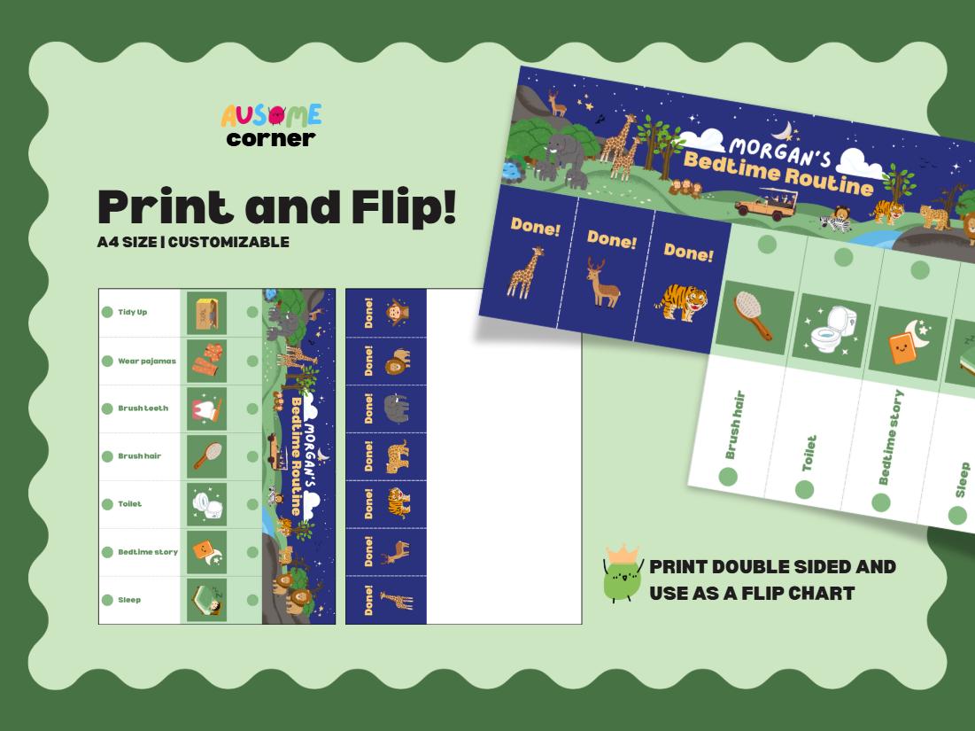 Safari Routine Chart Editable Flip Chart Toddler Morning Bedtime ...