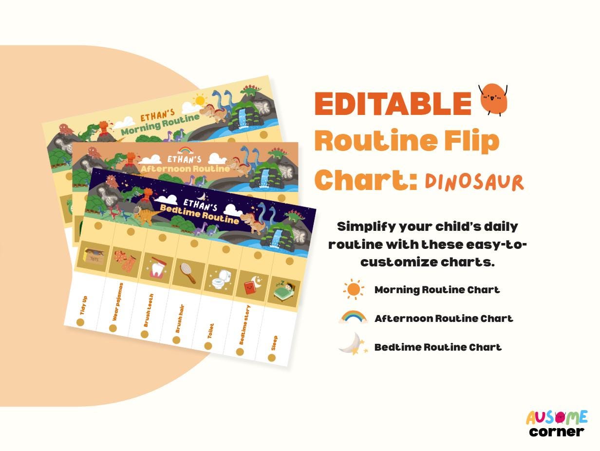 Dinosaurs Routine Chart Editable Flip Chart Toddler Morning Bedtime ...