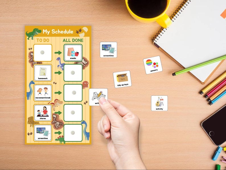 Dinosaur Visual Schedule With Activity Icons - 5 Routine Slots - Autism ...