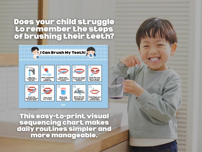 Tooth Brushing Visual Guide Sequencing Chart Life Skills Autism ...