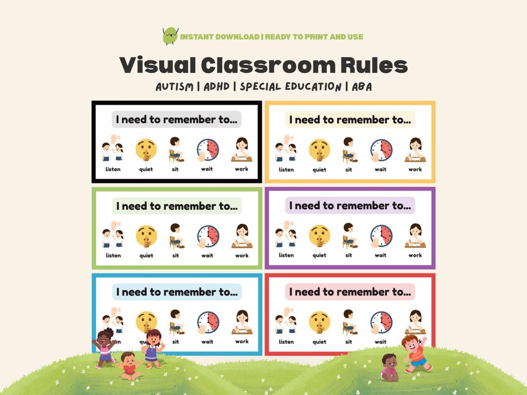 Visual Behavior Rules Card for Classroom Kids ADHD Autism Support ...