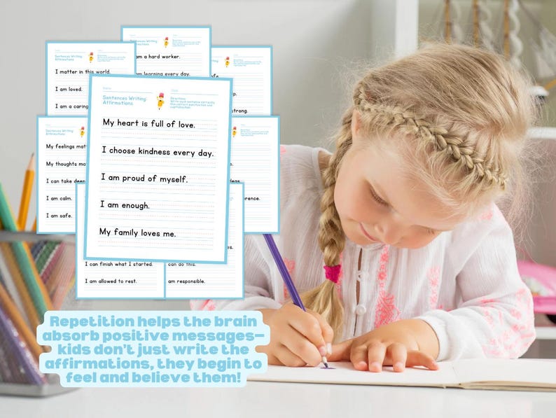 Affirmation Writing Worksheets: Handwriting Practice for Kids (PDF) - Etsy