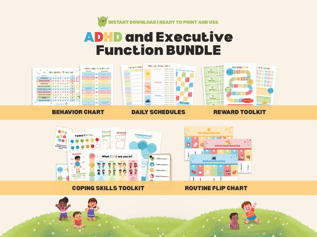 Kids ADHD Printables Executive Function Bundle Planner Checklist ...