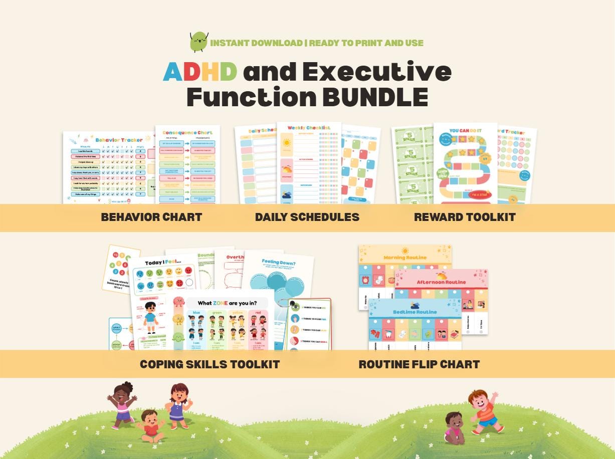 Kids ADHD Printables Executive Function Bundle Planner Checklist ...