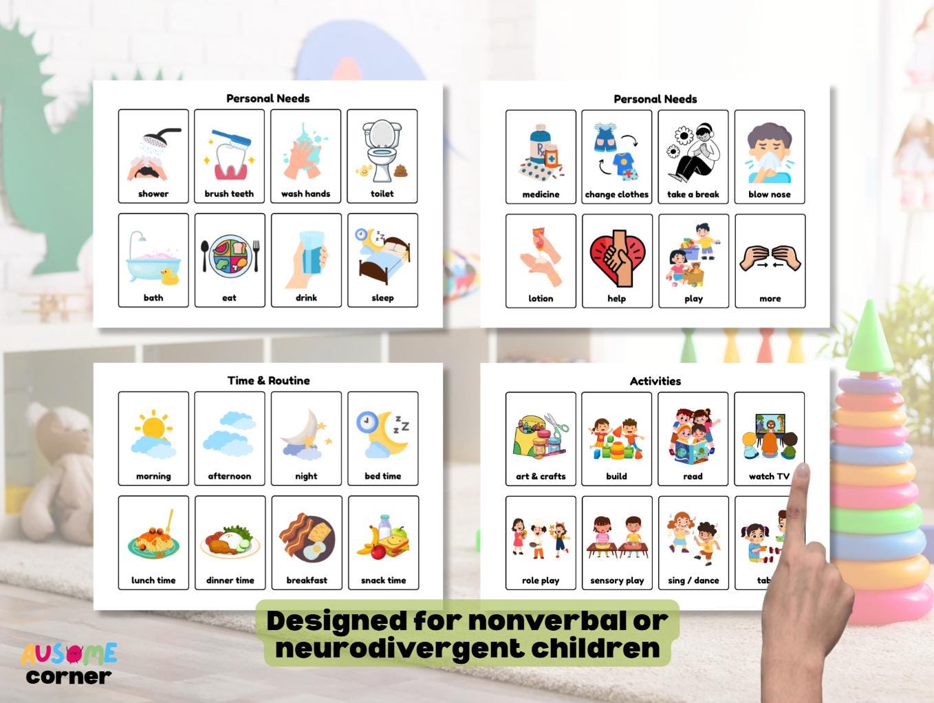 Basic Pecs Picture Communication Cards Autism Communication Nonverbal ...