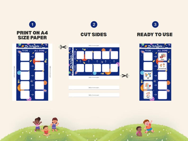 Space Visual Schedule With Activity Icons - 5 Routine Slots - Autism ...
