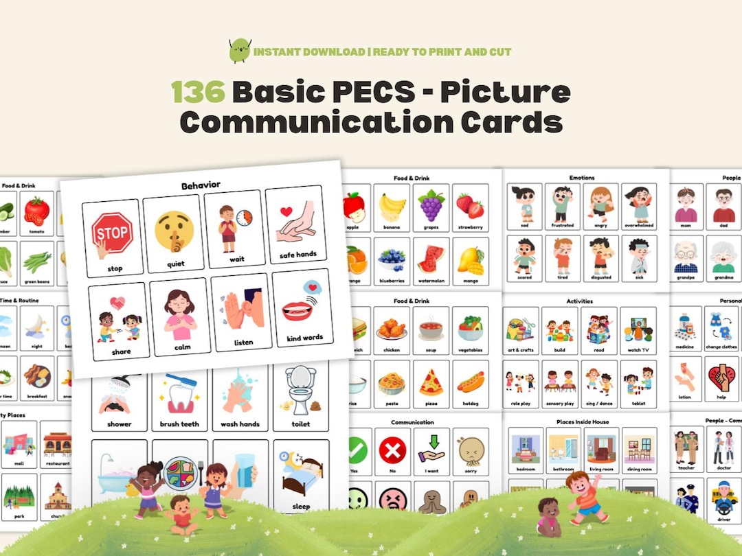 Basic Pecs Picture Communication Cards Autism Communication Nonverbal Visual Aid Printable ...