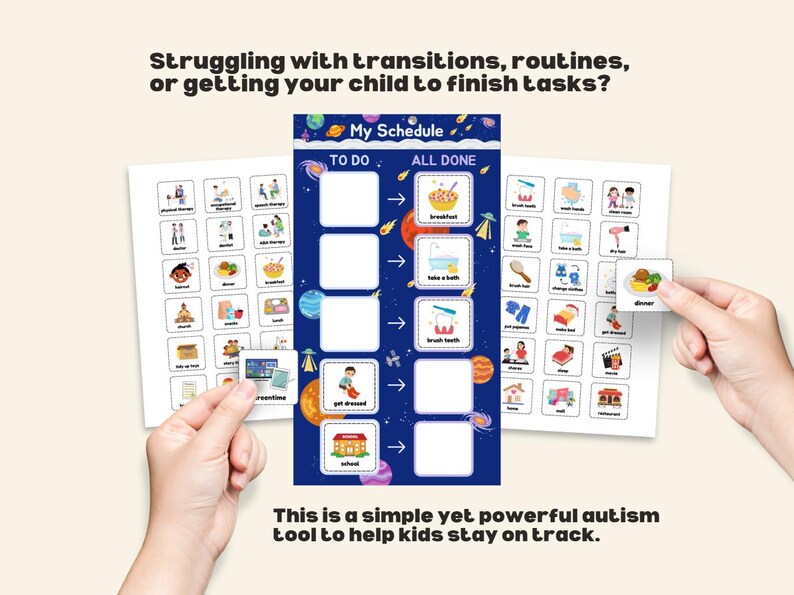 Space Visual Schedule With Activity Icons - 5 Routine Slots - Autism ...