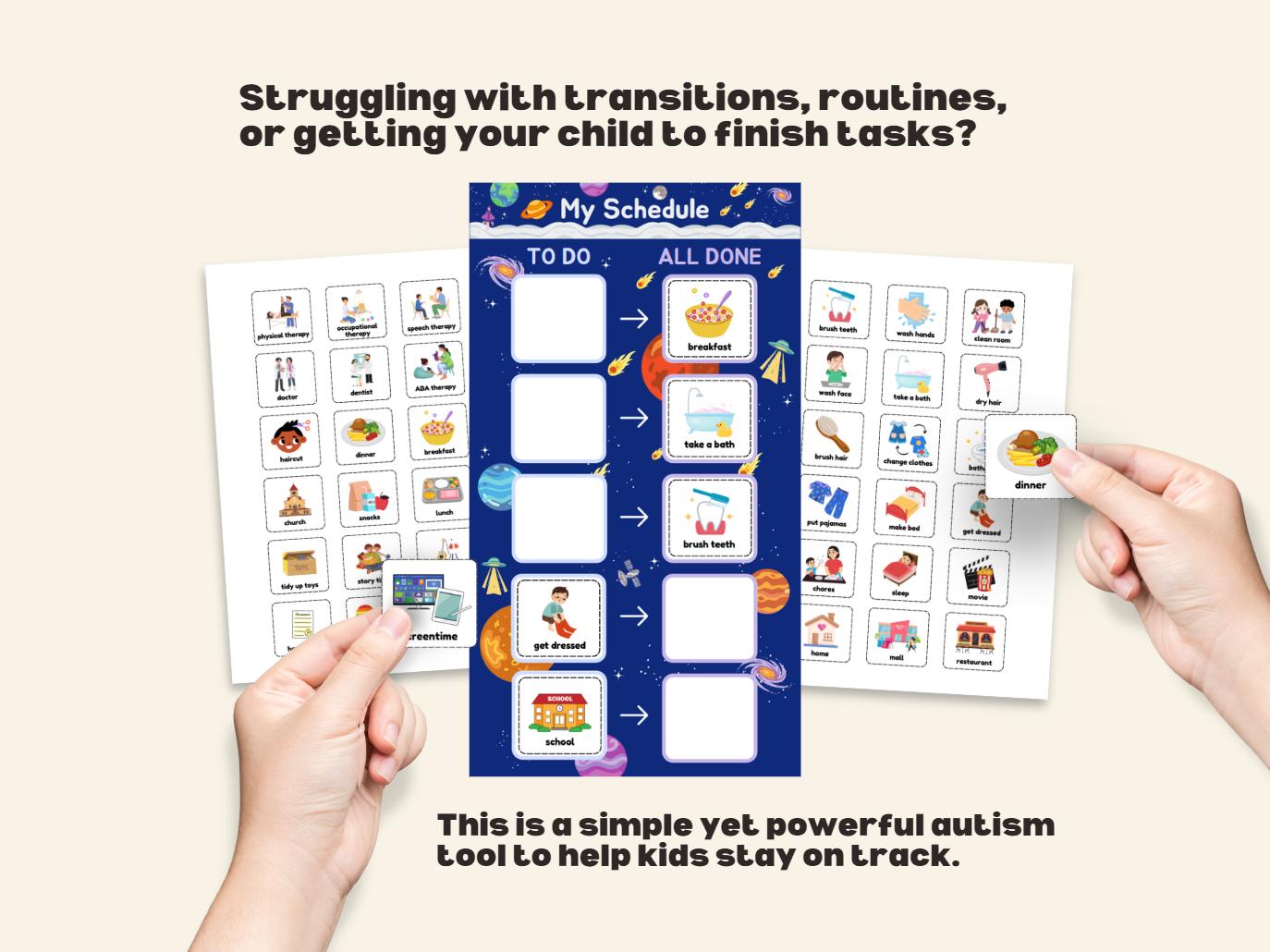 Space Visual Schedule With Activity Icons - 5 Routine Slots - Autism ...