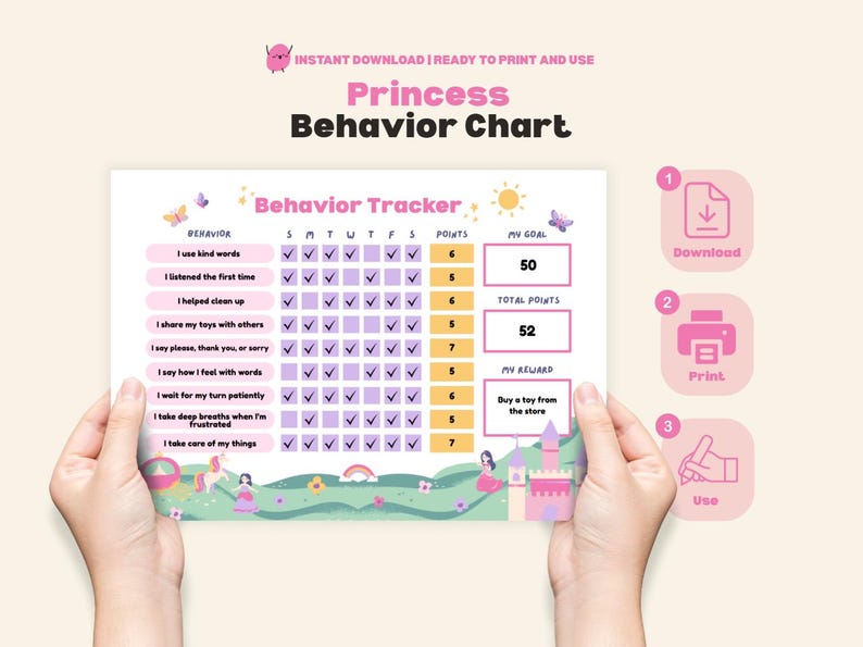 Princess Behavior Tracker Kids Printable Behavior Reward Chart Children ...