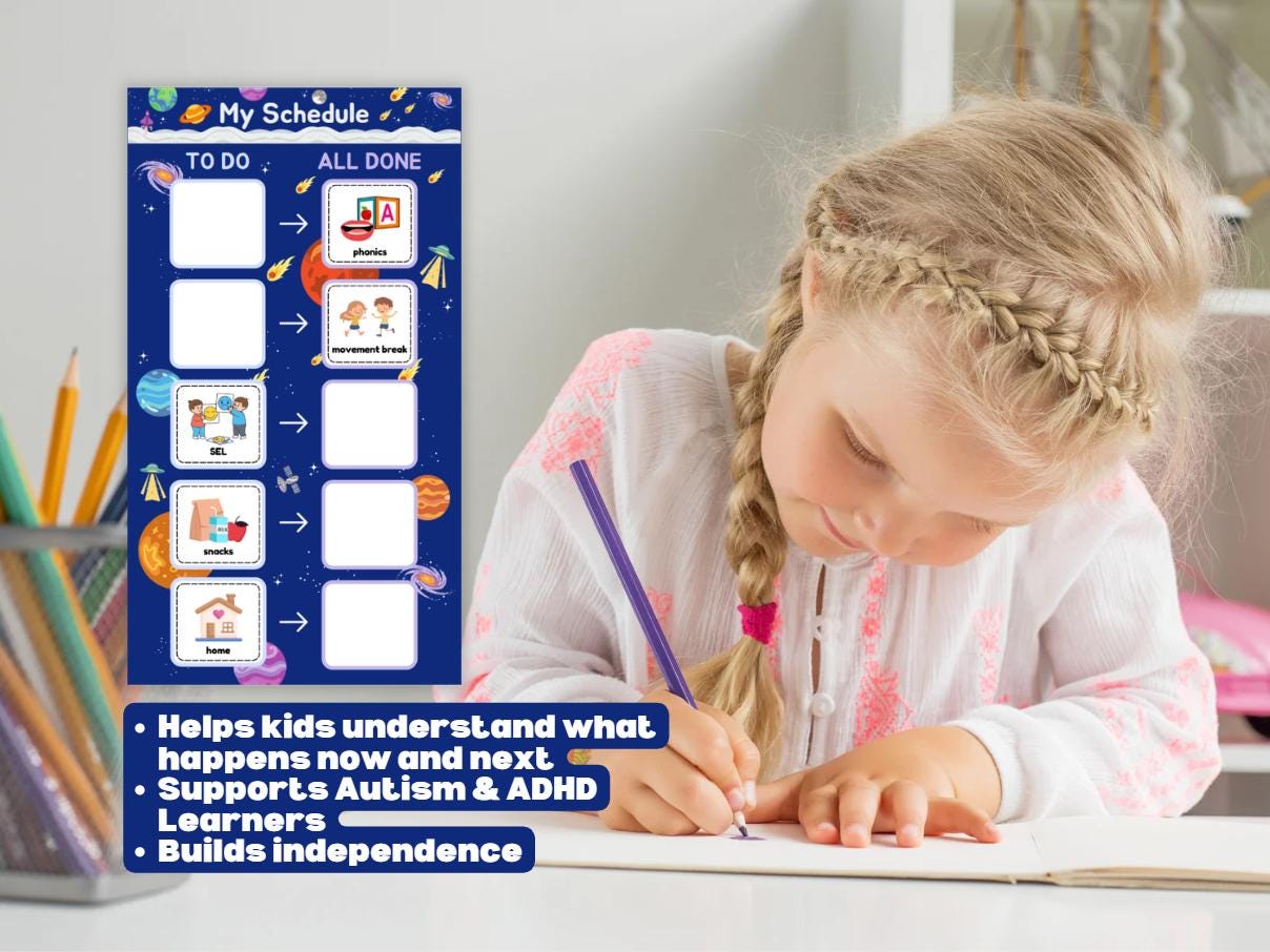 Space Visual Schedule With Activity Icons - 5 Routine Slots - Autism ...