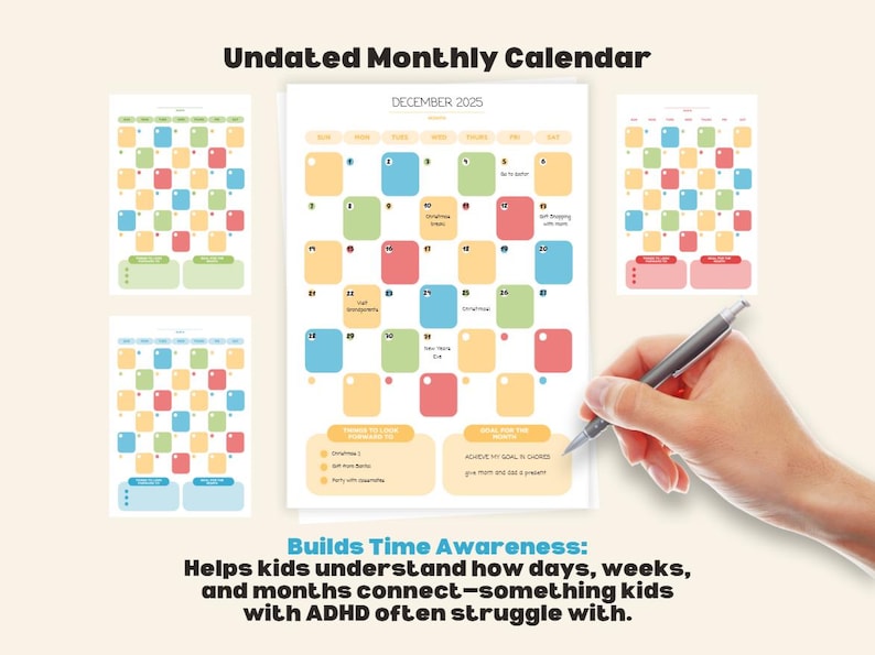 ADHD Kids Planner Monthly Calendar Weekly Schedule Daily Checklist ...