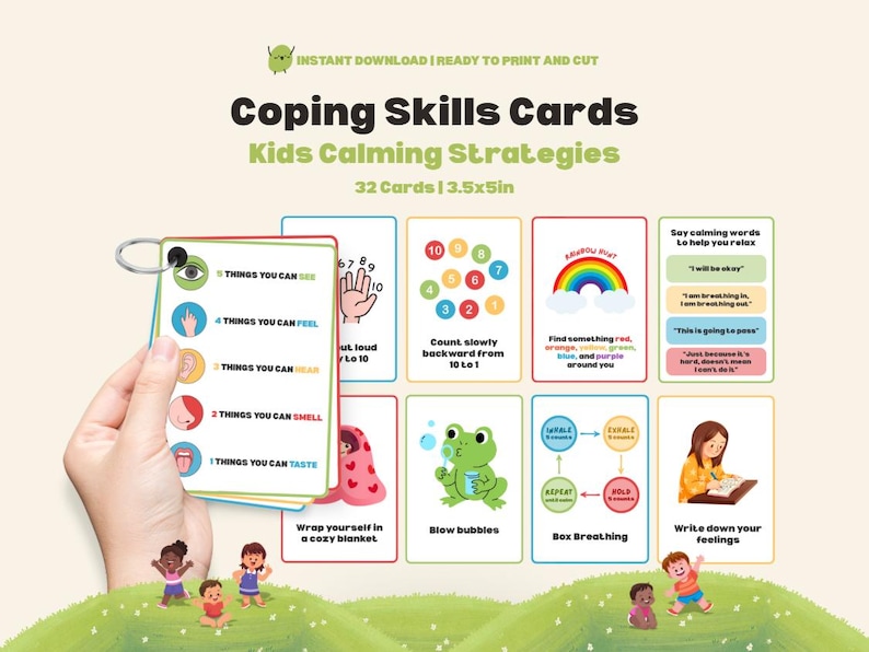 Coping Skills Cards Kids Grounding Techniques ADHD Self-regulation ...