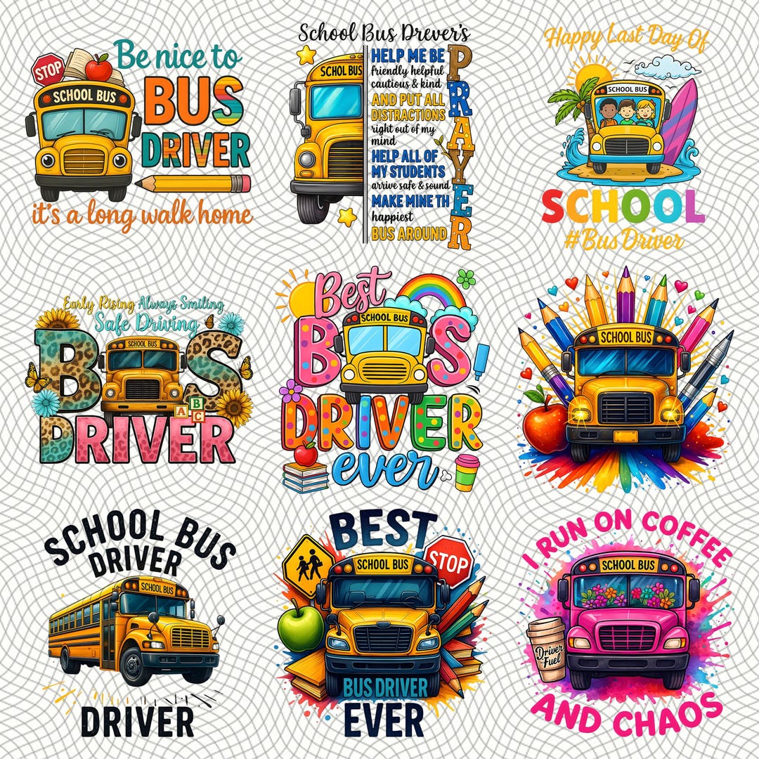School Bus Driver Png Bundle, Bus Driver, School Time, Funny Png ...