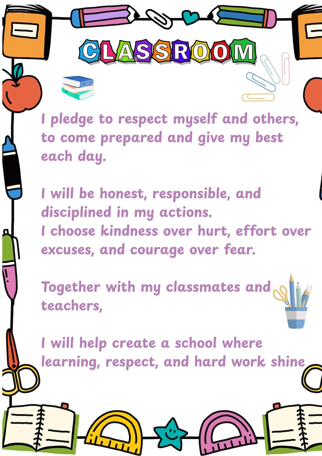 Classroom Pledge Poster | Printable Classroom Rules | Back to School ...