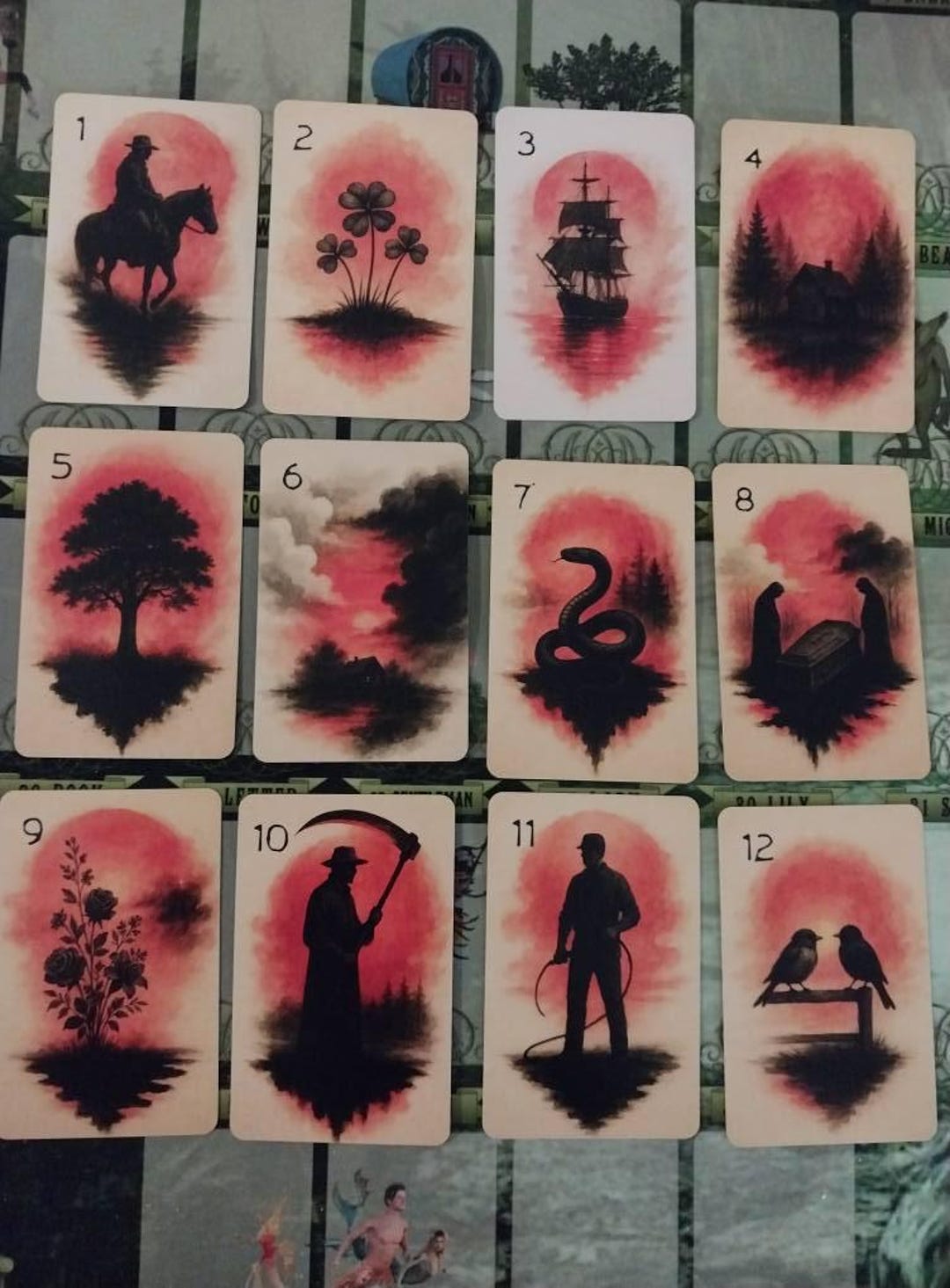 Sun on Fire Lenormand Deck Hand Drawn Ink and Water Paints 36 Cards ...