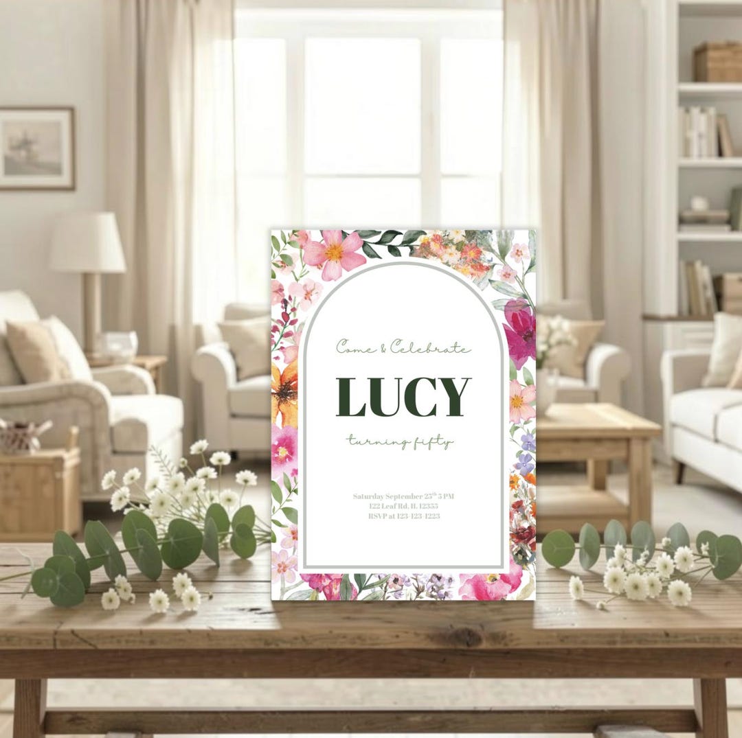 Floral Birthday Invitation Template, Milestone Party Invite, Double ...