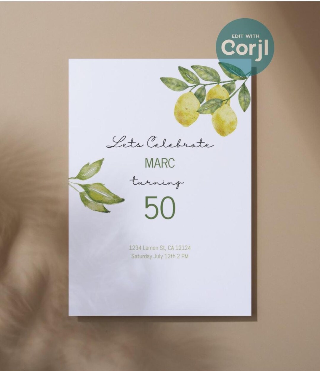 Minimalist Milestone Lemon Birthday Invitation, Greenery Party Invite ...