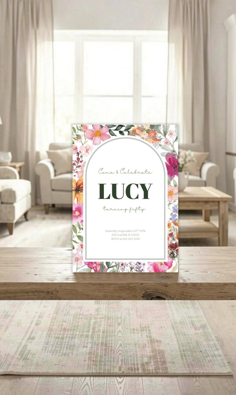 Floral Birthday Invitation Template, Milestone Party Invite, Double ...