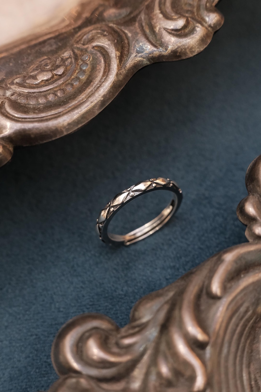 Vintage Sterling Silver Pinky Ring: Diamond Dot Engraving, Minimalist ...