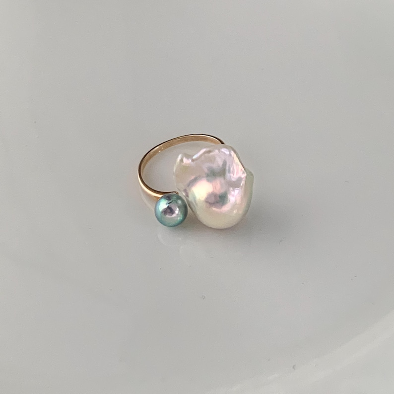Aurora Baroque & Akoya Double Pearl Ring, Sterling Silver 14K Gold ...