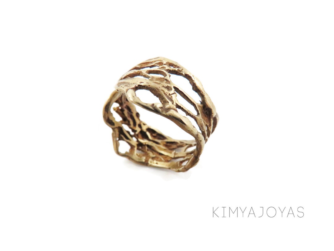 Adjustable Organic Bronze Ring, Openwork Filigree Design, Nature ...