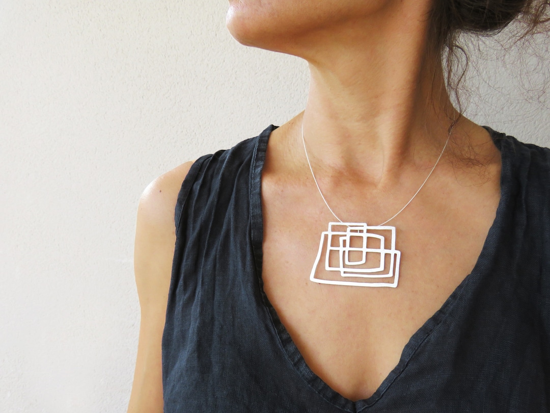 Abstract Pendant in Sterling Silver, Modernist Rectangular Pendant ...