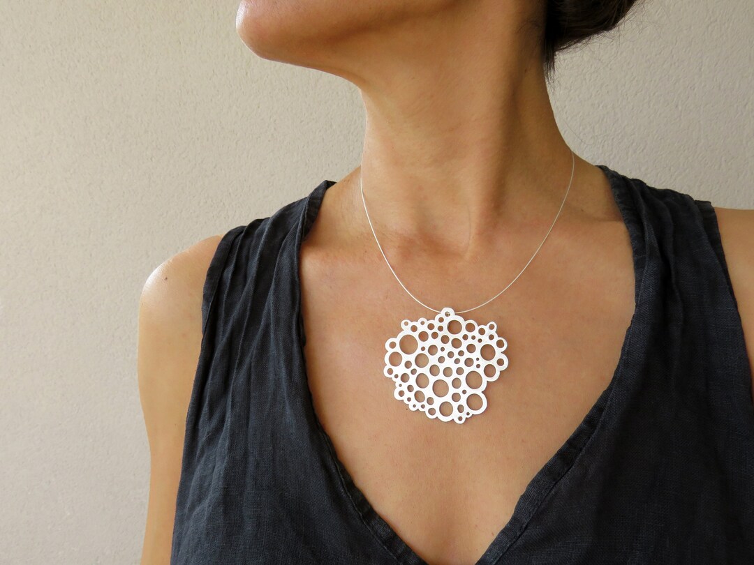 Large and Striking Silver Pendant, Modern Sculptural Pendant, Matte ...