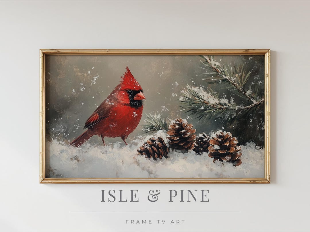 Cozy Winter Cardinal Frame TV Art, Rustic Farmhouse Decor (digital ...