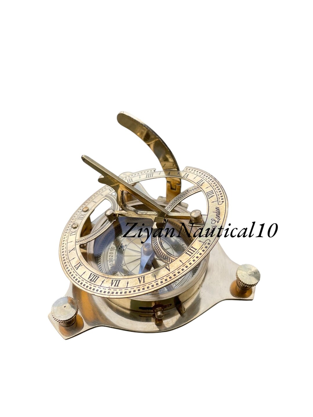 Nautical Sundial Compass 4.5" Brass Sundial Compass Vintage Solar ...