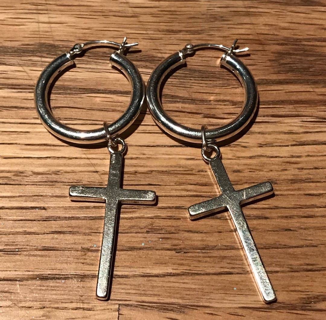 Sterling Silver Crosses Religious Medal Hoop Earrings With - Etsy