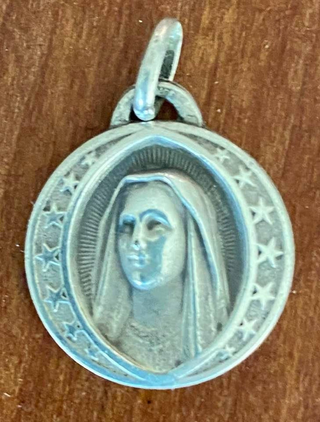 Holy Virgin Mary of Lourdes & Stars Silver Religious Medal Pendant on ...