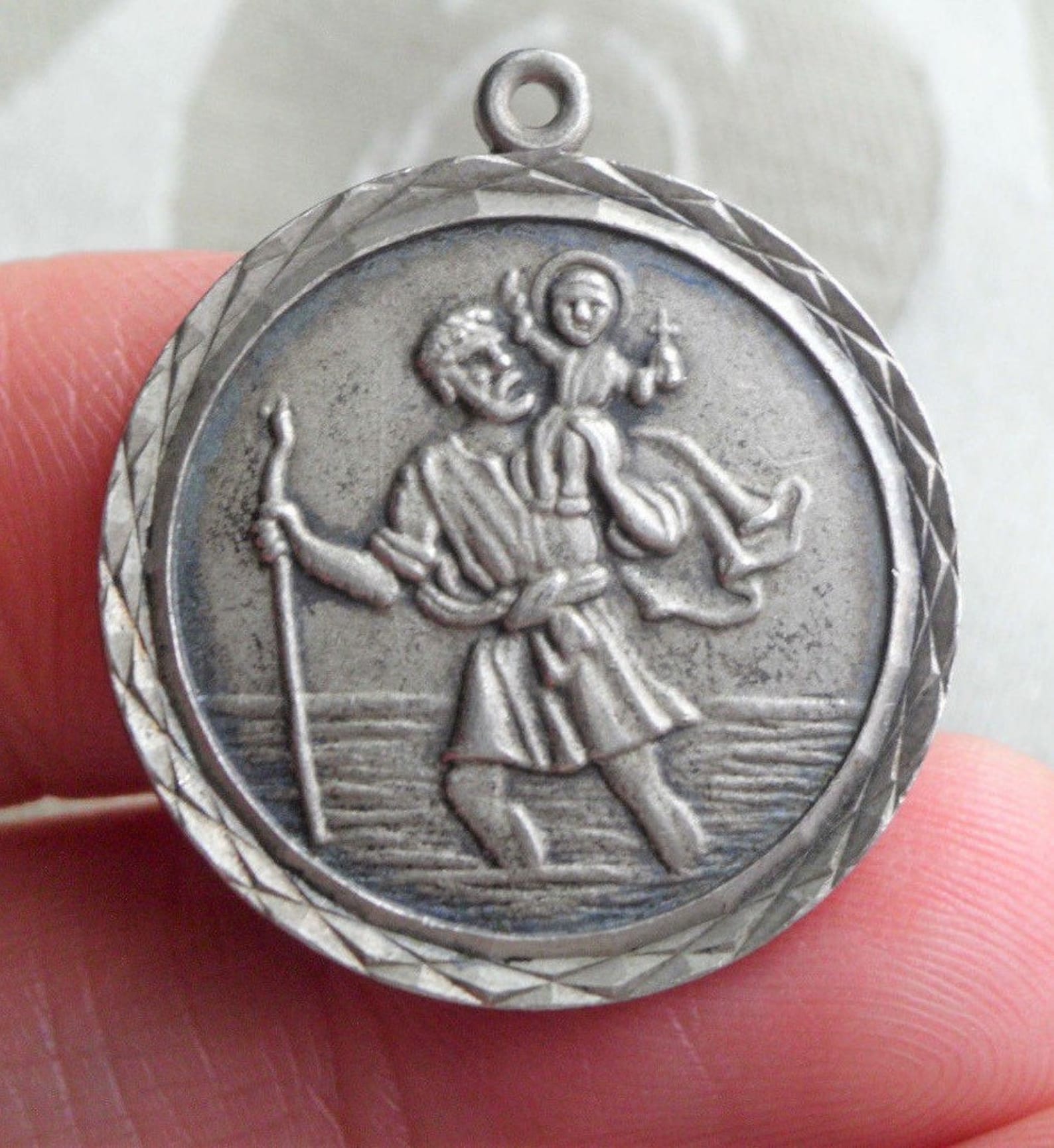 Saint Christopher Vintage Silver Religious Medal on 18 Inch - Etsy
