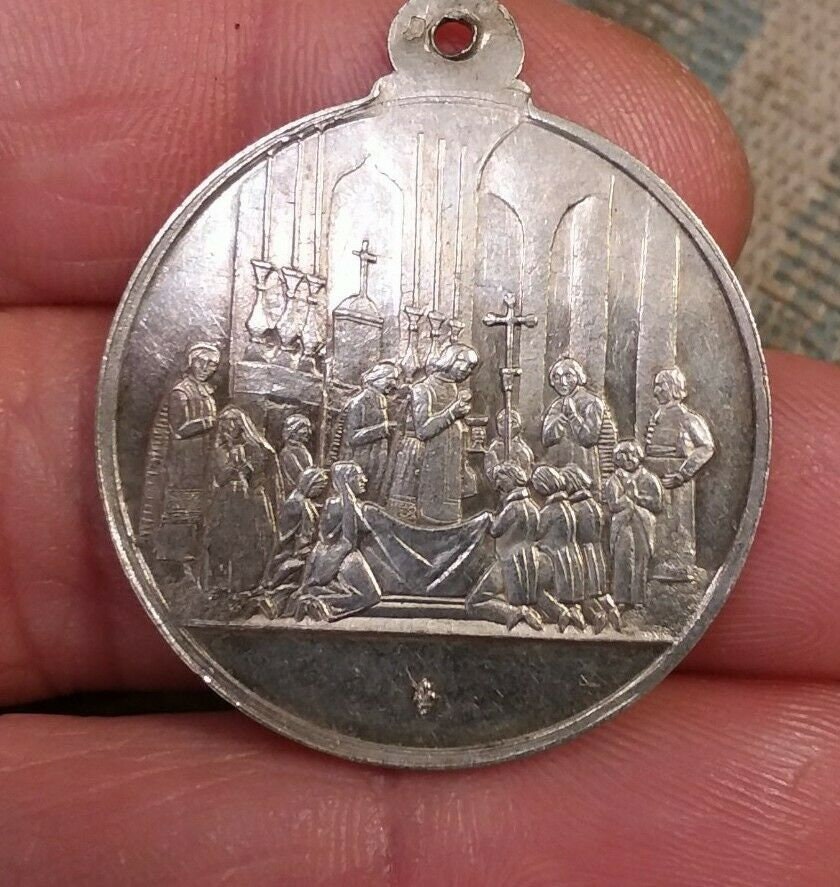French COMMUNION Medal with Angels Vintage Silver | Etsy