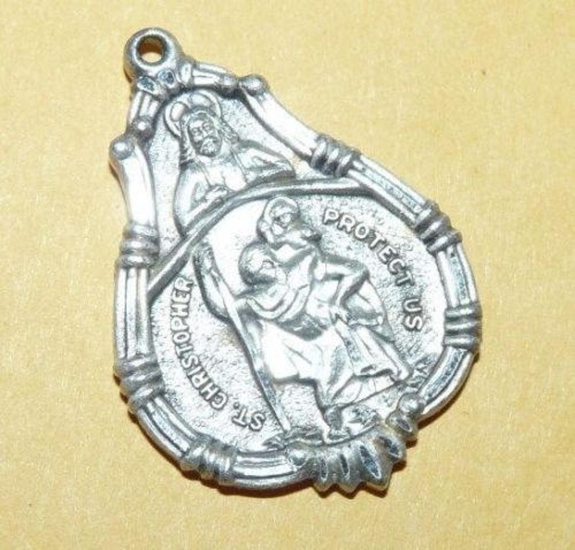 Saint Christopher Protect Us Vintage Sterling Silver Catholic - Etsy