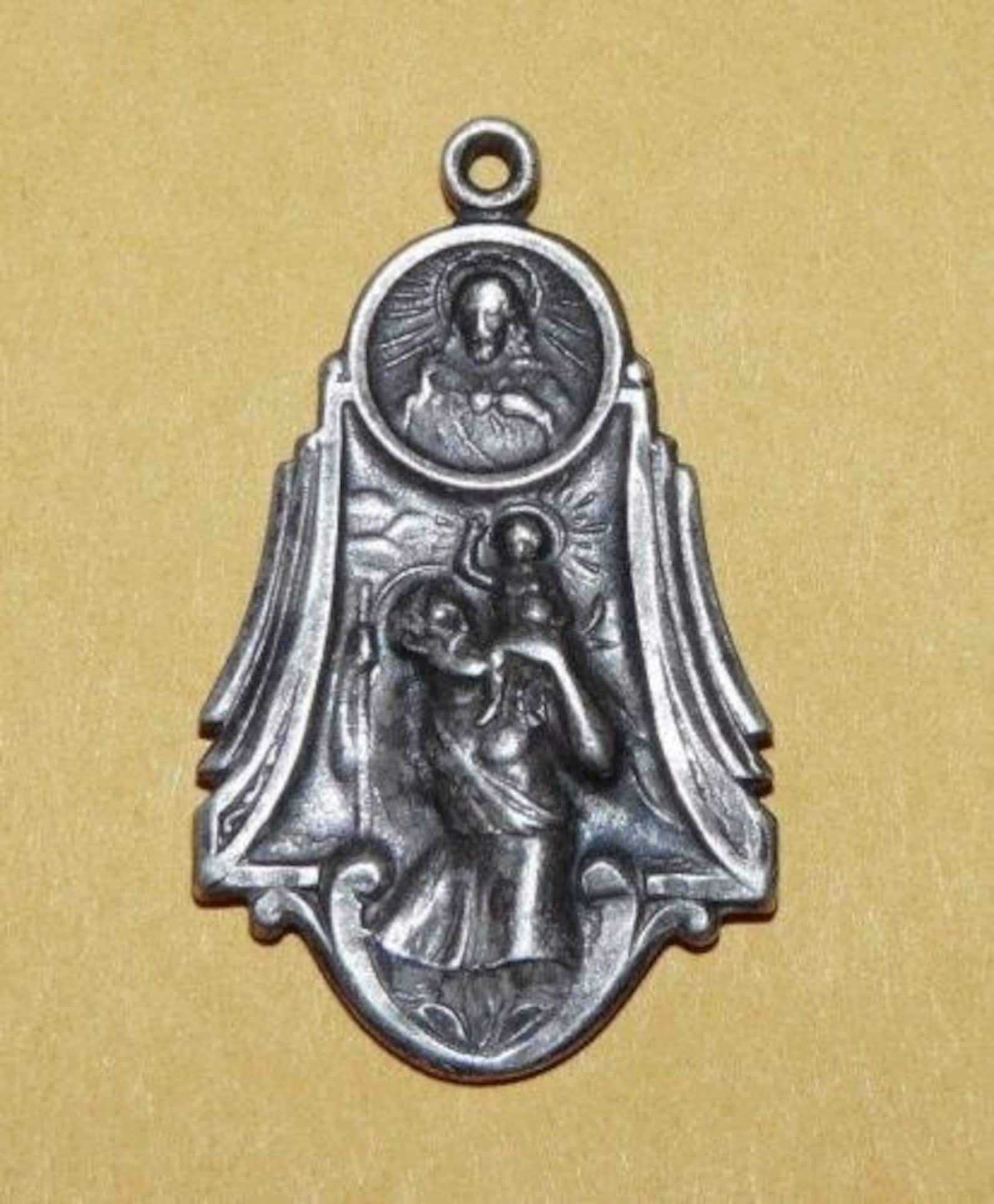 Saint Christopher Scapular Vintage Sterling Religious Medal - Etsy