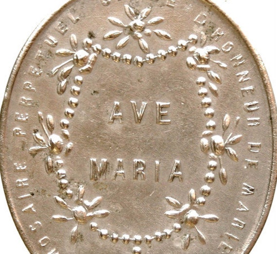 Ave Maria SACRED ROSARY of MARY Antique Religious Med… - Gem