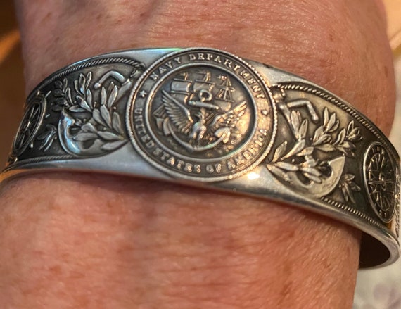 Vintage Sterling Silver US Navy Cuff Bracelet by E.J.… - Gem