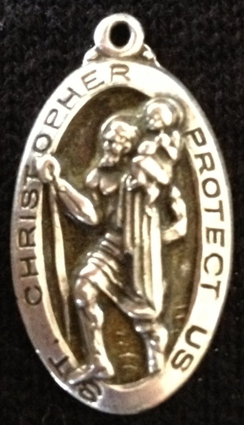 Saint Christopher CREED Protect Us Vintage Sterling Religious - Etsy