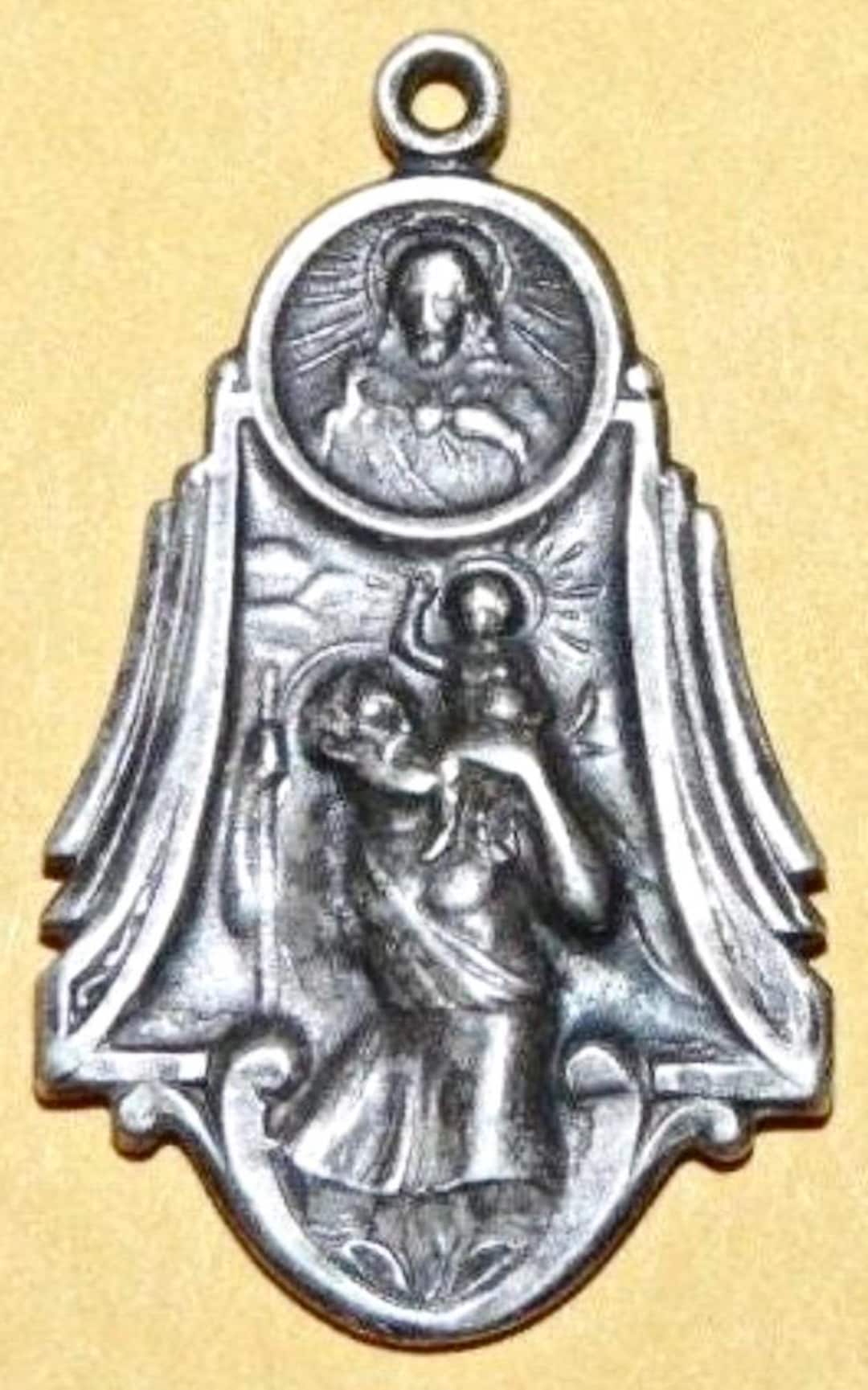 Saint Christopher Scapular Vintage Sterling Religious Medal Pendant on ...